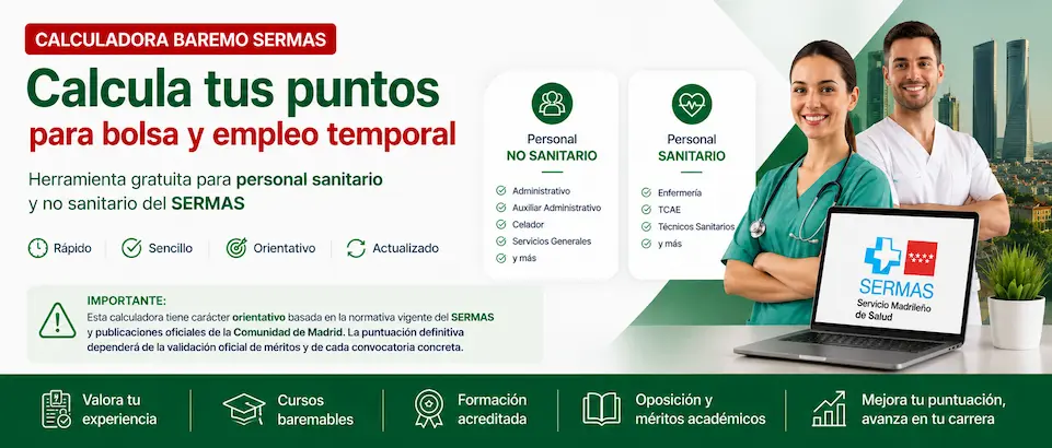 Calculadora baremo SERMAS: puntos bolsa, RMER y cursos baremables